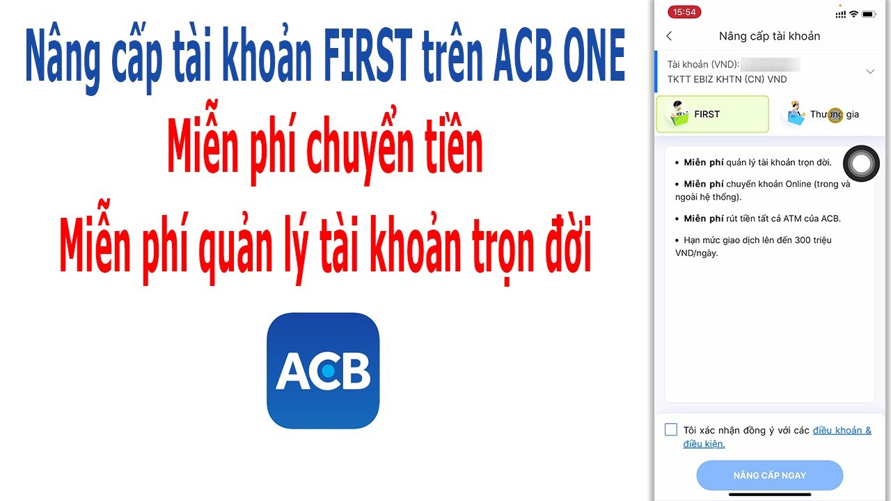 Cách nâng cấp gói tài khoản First trên ACB ONE để chuyển tiền miễn phí ...