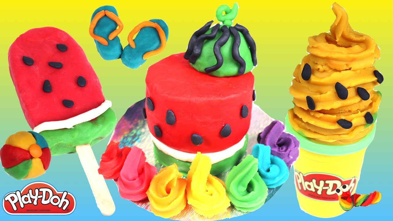 Play Doh Watermelon Cake, Popsicle, and Ice Cream Swirl! Fun and Easy ...