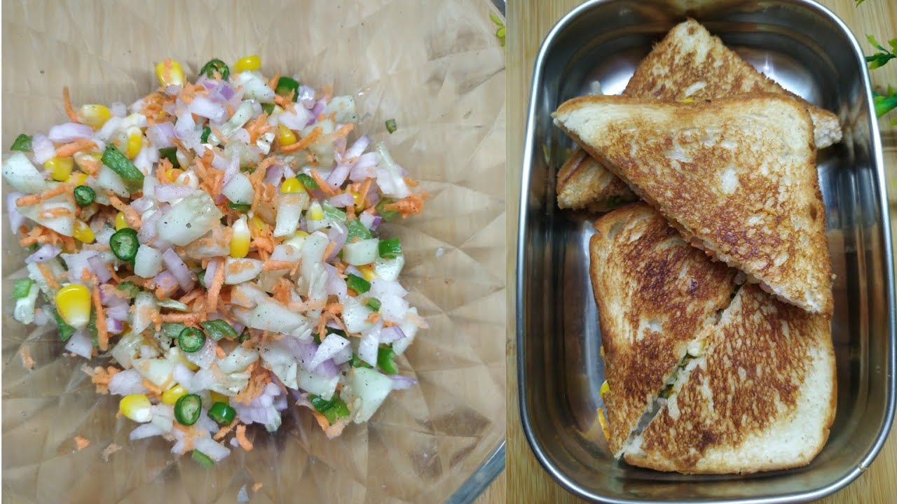 Easy breakfast Tiffin Recipe😋Healthy & Vegetarian Sandwich veggie dahi ...