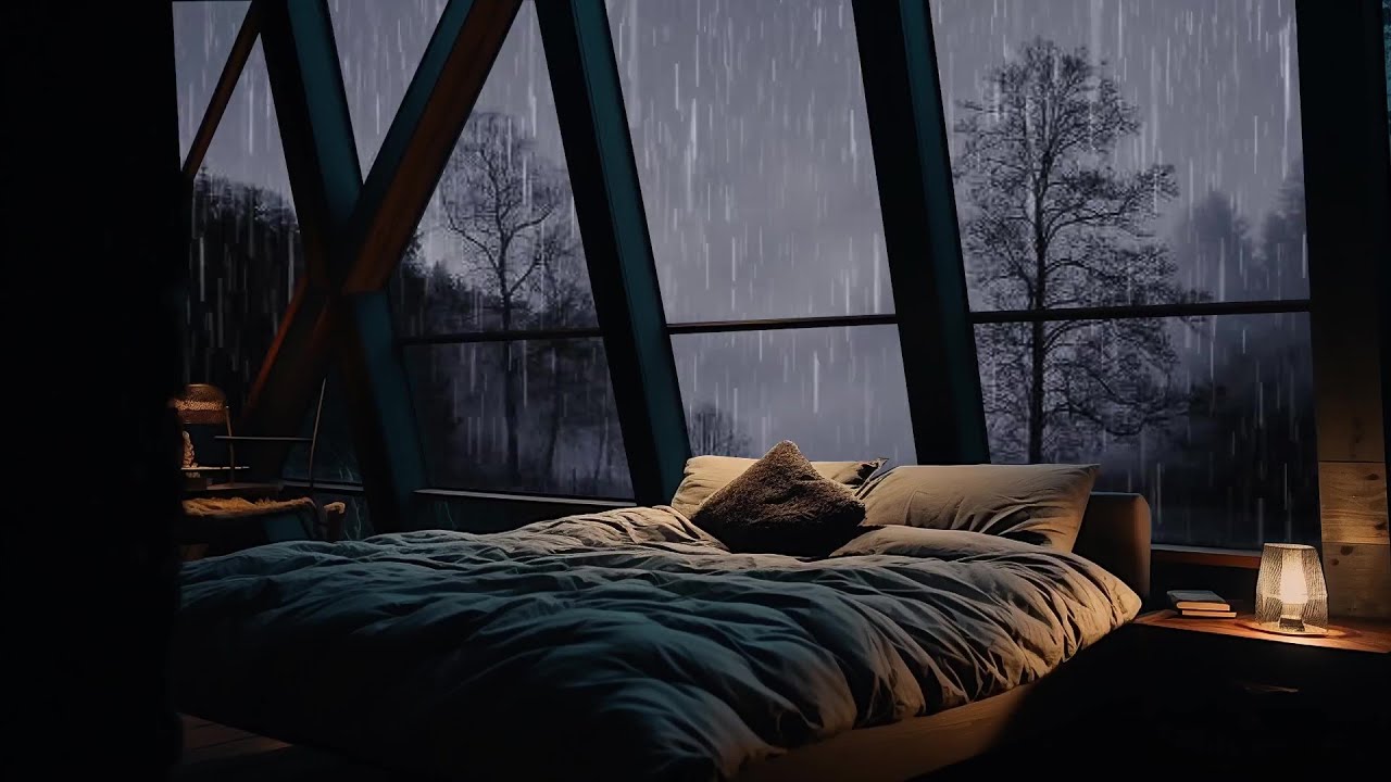 Rain outside Window | Rain and Thunderstorm Sounds on Bedroom Ambience ...