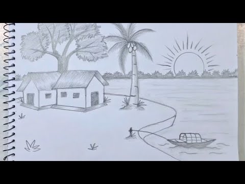 Drishya drawing 🖼️🏡🌴how to draw scenery drawing tutorial step by step🥰 ...