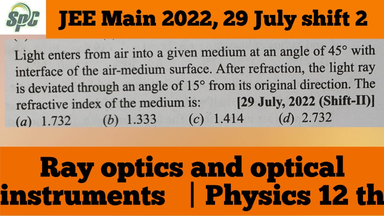 Light enters from air into a given medium at an angle of 45° with ...