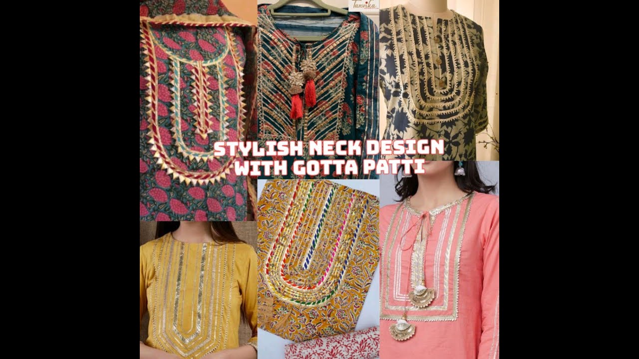 Stylish Neck Design With Gotta Patti lace || Gotta Patti Neck Designs ...