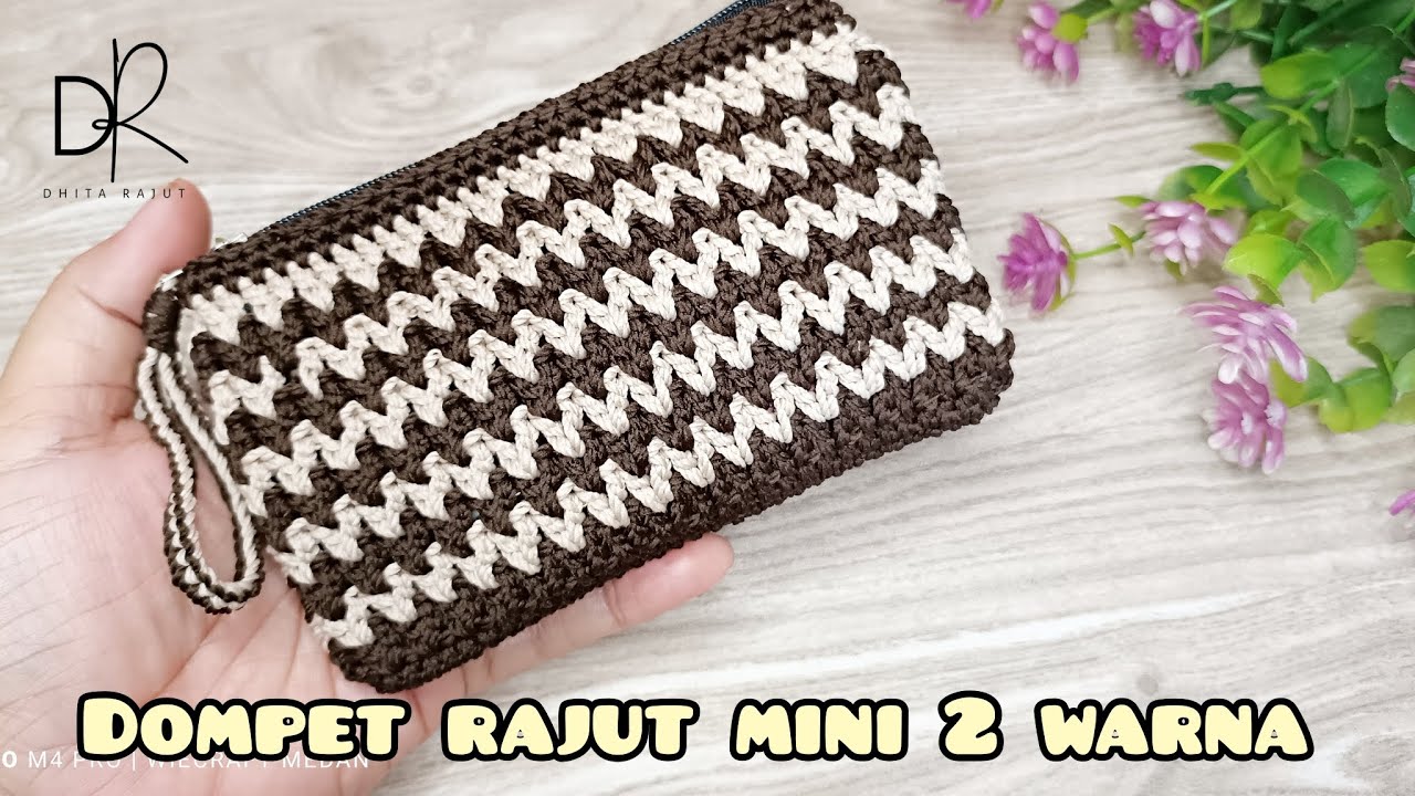 Dompet rajut mini 2 warna // crochet tutorial - YouTube