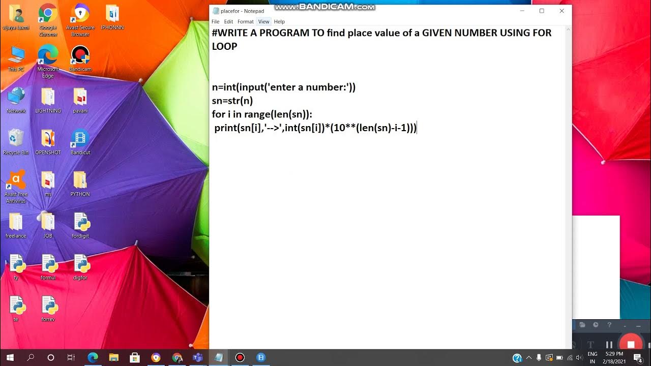 PYTHON:WRITE A PROGRAM TO find place value of a GIVEN NUMBER USING FOR LOOP/VL INFOTECH - YouTube