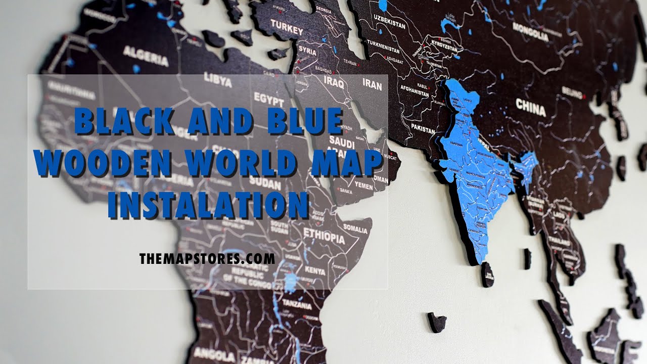 Black and Blue Map | Wooden World Map Instalation by The Map Store ...