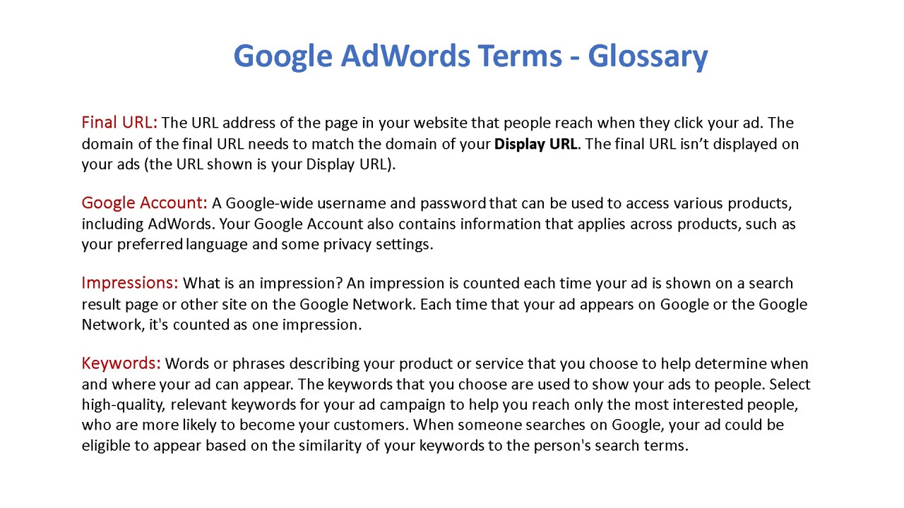 20- Google AdWords Terminology Glossary of Key Terms - YouTube