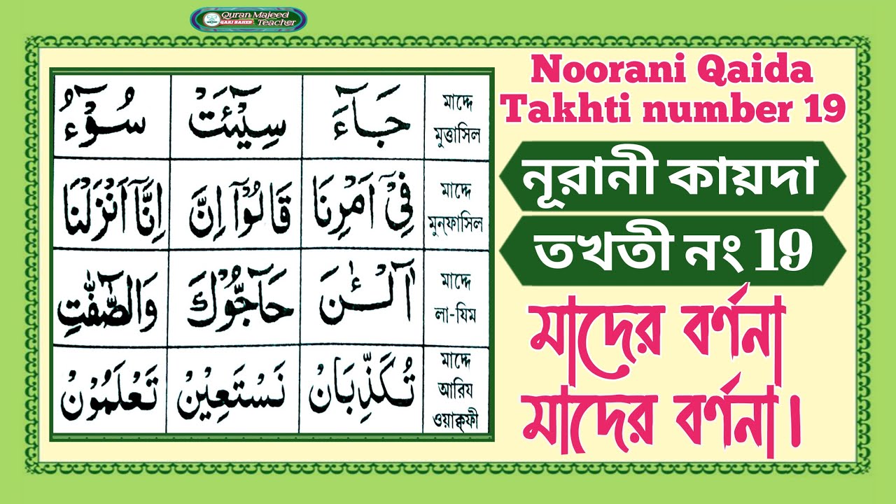 Noorani Qaida Takhti Number 19| Bangla Noorani Qaida Lesson 19| By ...