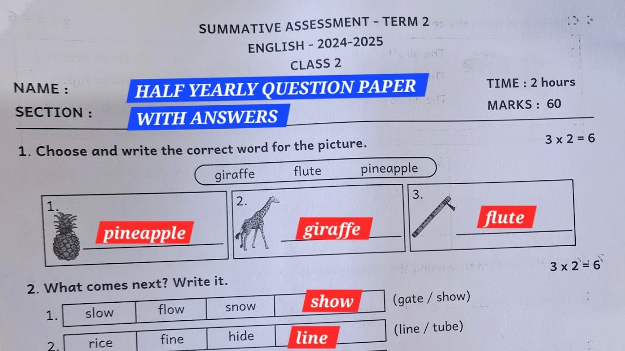 2nd std English half yearly question paper original with answers 2024 ...