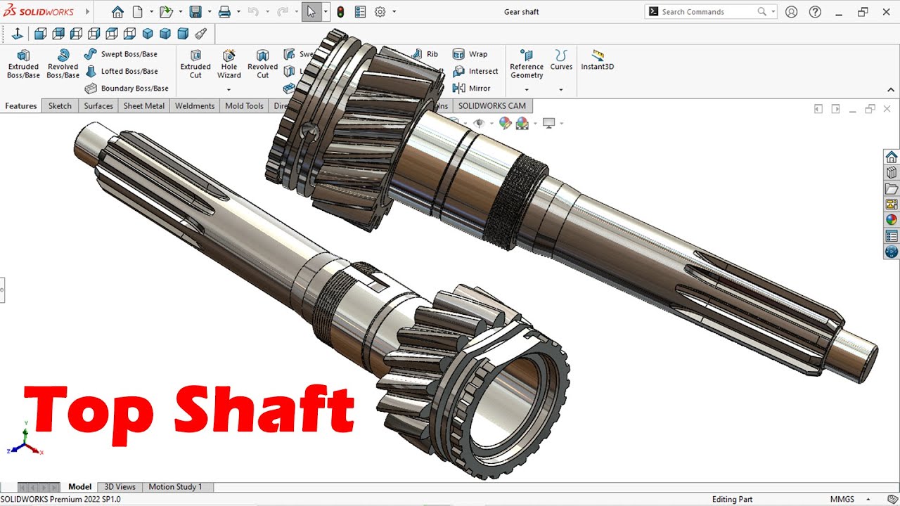 Design of Top Shaft for speed gear | Advance feature in solidworks ...