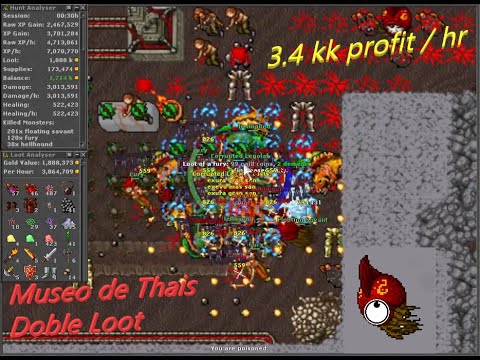 Tibia Hunt, Museo de Thais, Floating Savants, Doble Loot, 3.4 kk profit ...