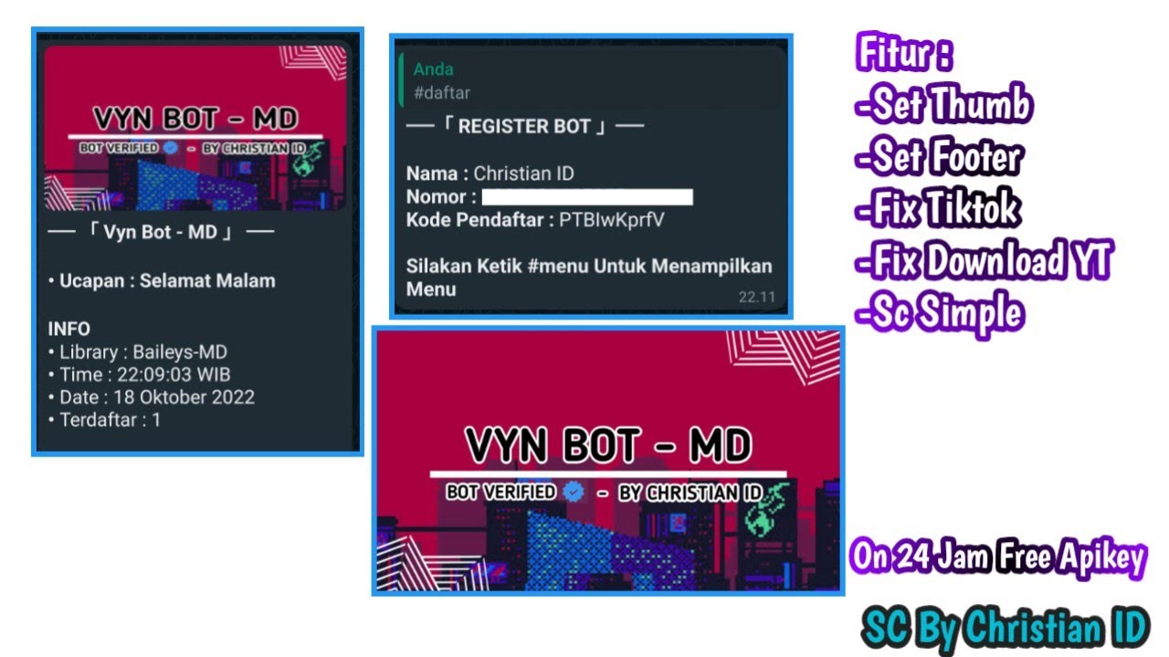 SC BOT WA VYN MD V1 || FITUR DAFTAR || FIX TIKTOK || MENU LOCATION || WELCOME KEREN || NO ENC ...