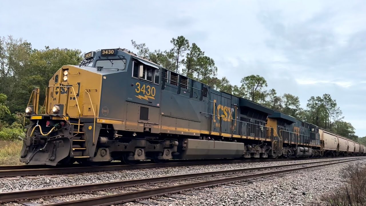 CSX ET44AH 3430 Leads Loaded Grain G940-15 at Crawford, FL - YouTube