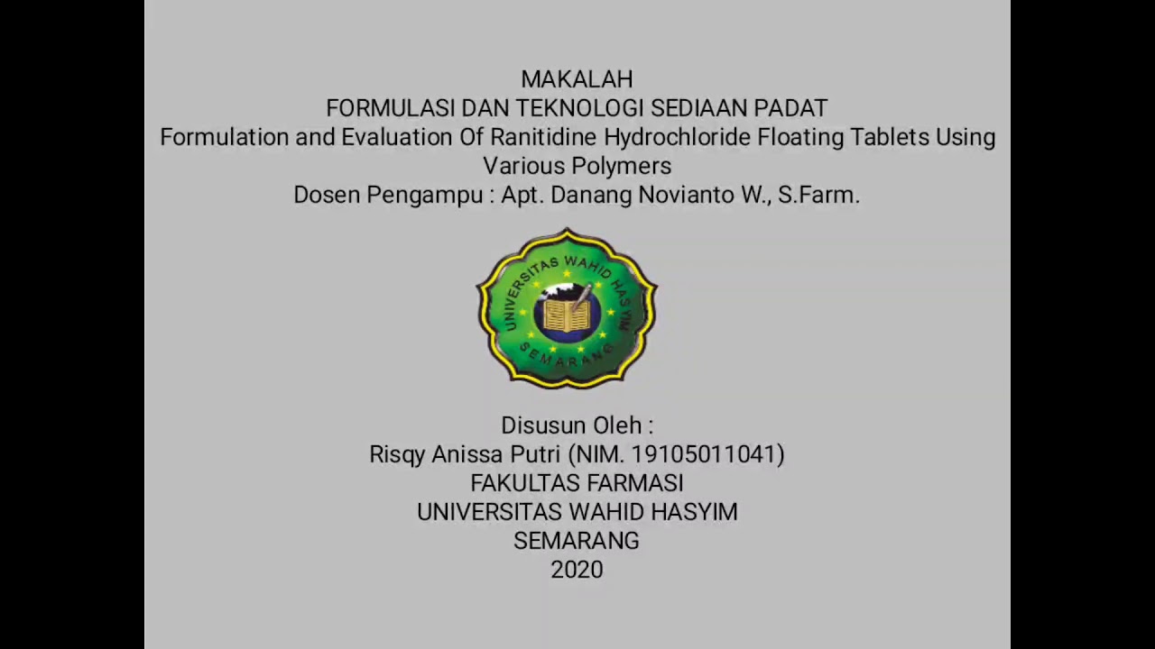 Formulasi dan Teknologi Sediaan Padat "Tablet Ranitidine" - YouTube