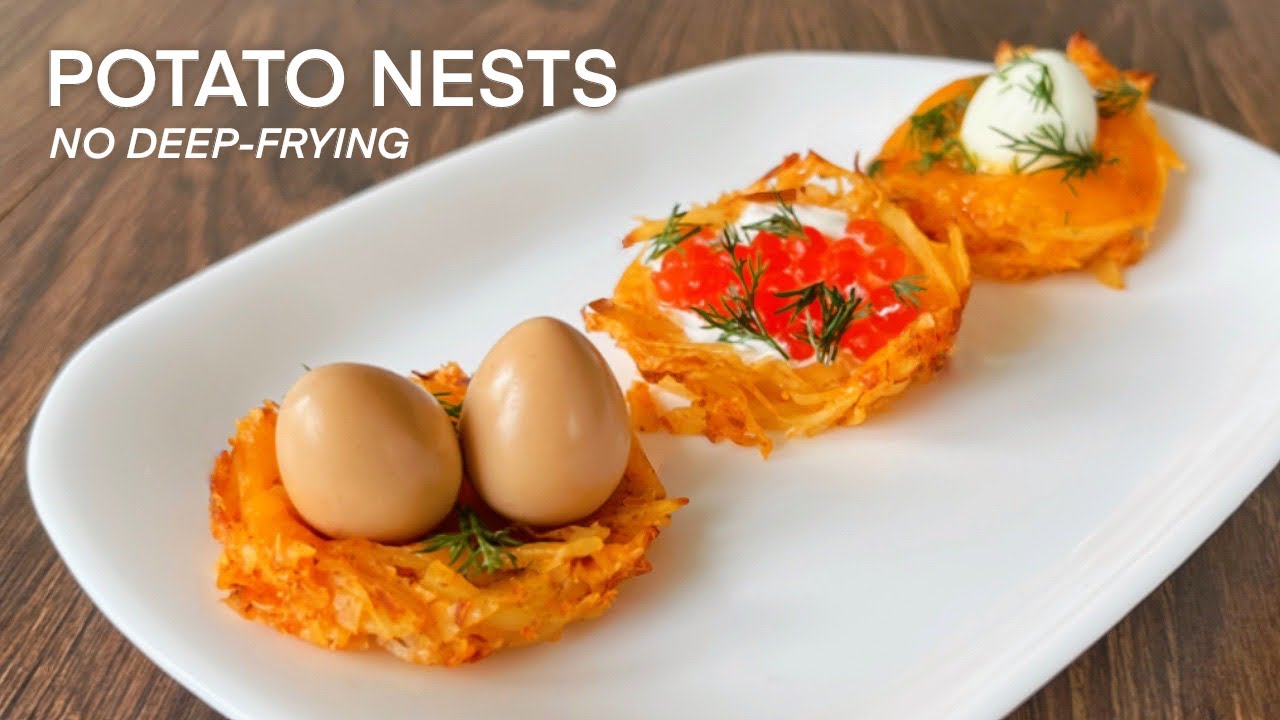 Potato bird nest recipe (no deep-frying) | relaxing cooking sounds ...