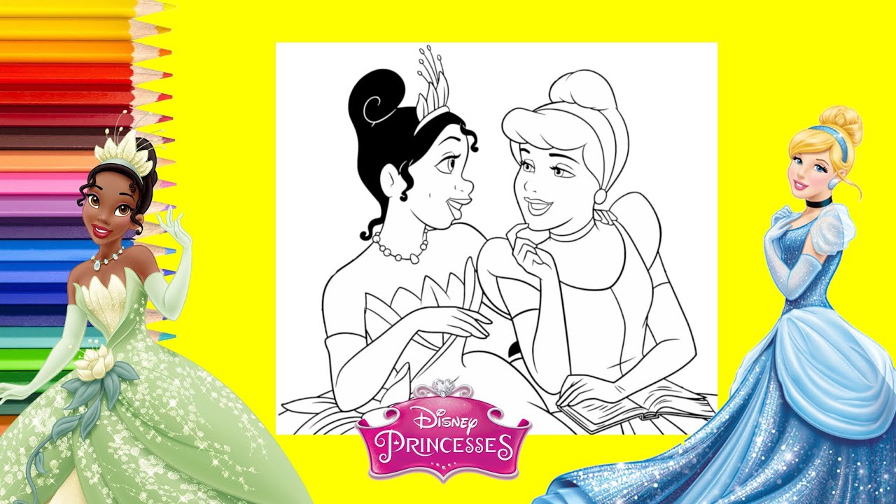 Coloring Disney Princess Tiana & the Frog & Cinderella Together ...