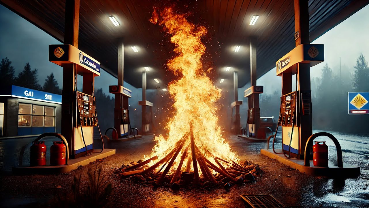 8K Intense Gas Station Fire with Dramatic Flames and Burning Sounds ...