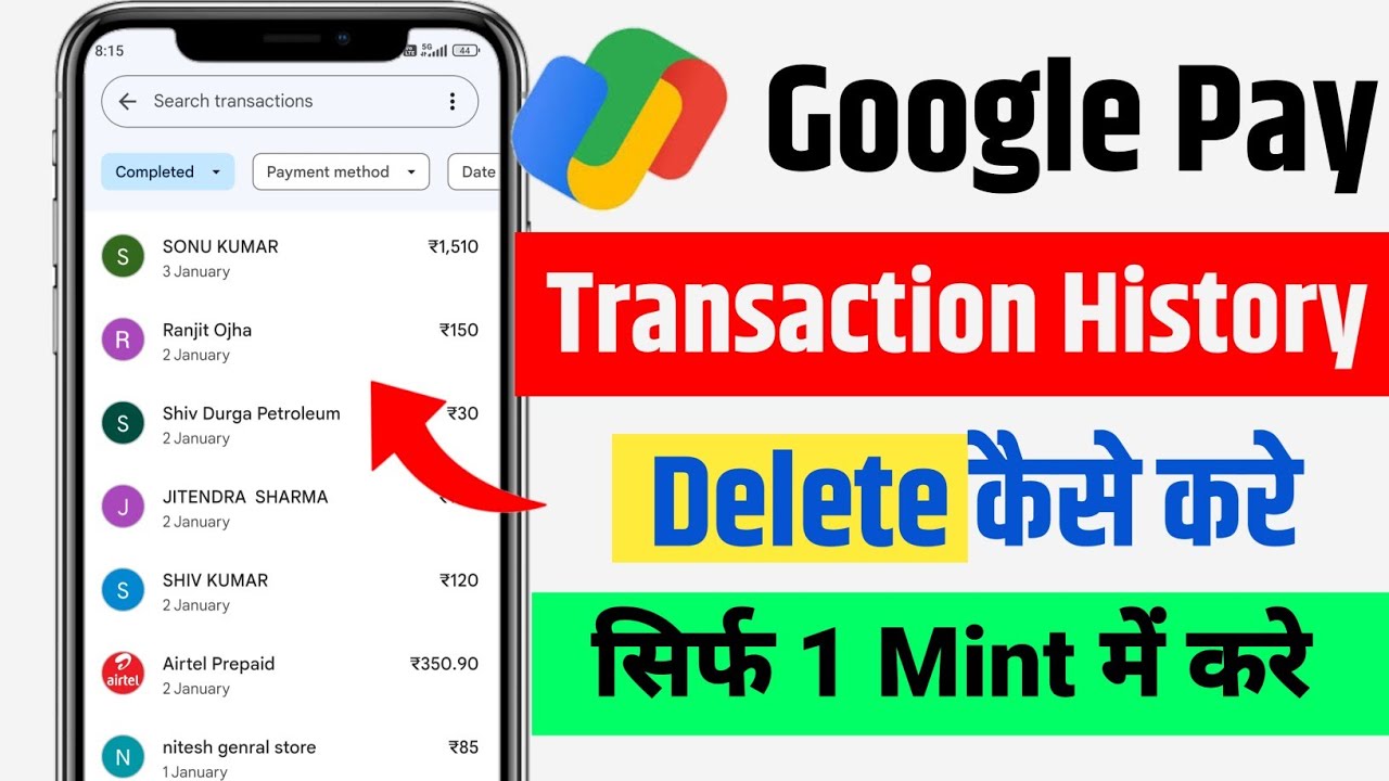 How to delete Google pay transaction history | Google pay transaction ...