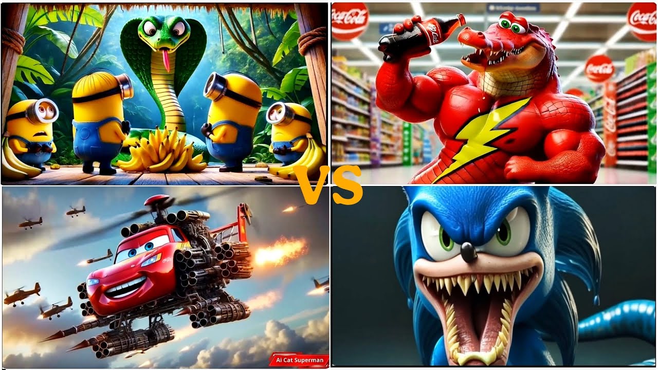 Minion Snake🆚️Minecraft animation🆚️Mcqueen Helicopter🆚️Sonic Alien EXE ...