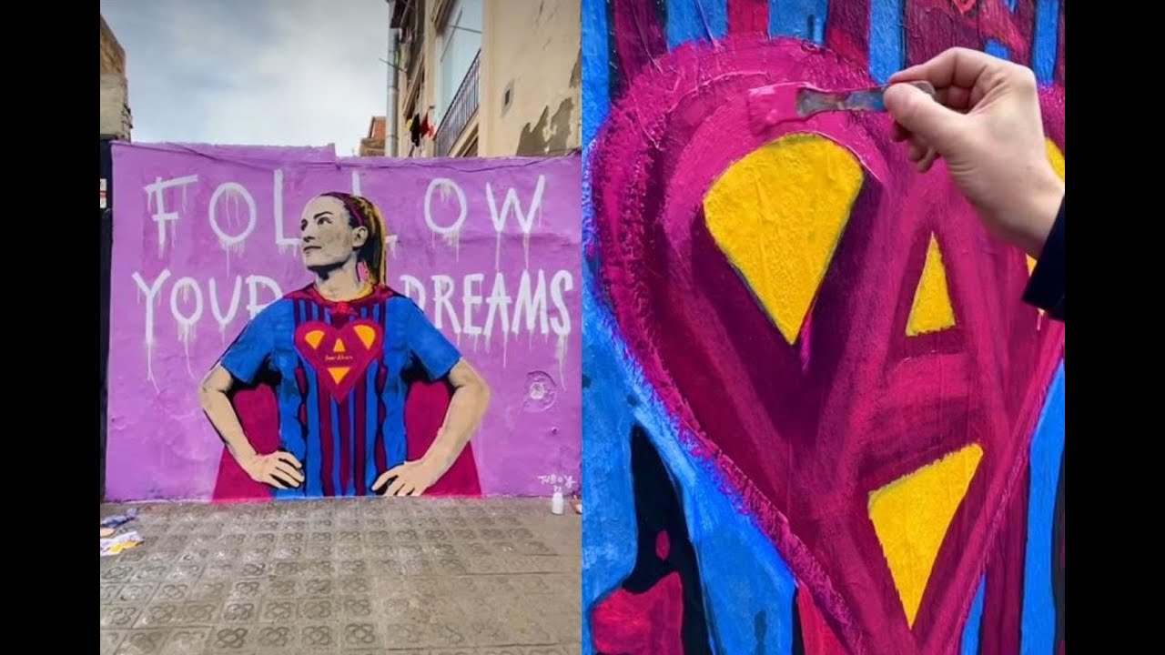 Artist TVBoy Restores Alexia Putellas' Mural - YouTube