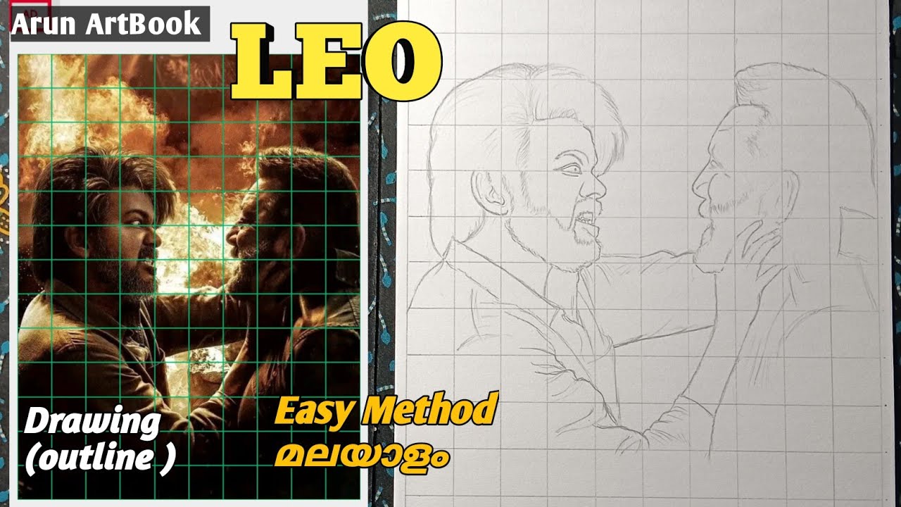 LEO Movie Vijay Drawing / Sanjay Dutt Drawing / Grid Method Outline ...