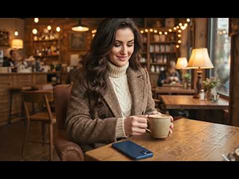 Drinking cappuccino at a cafe.