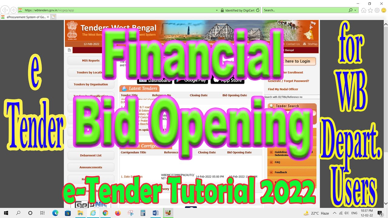 eTender Financial Bid Opening for WB Departmental Users ॥ e-Tender ...
