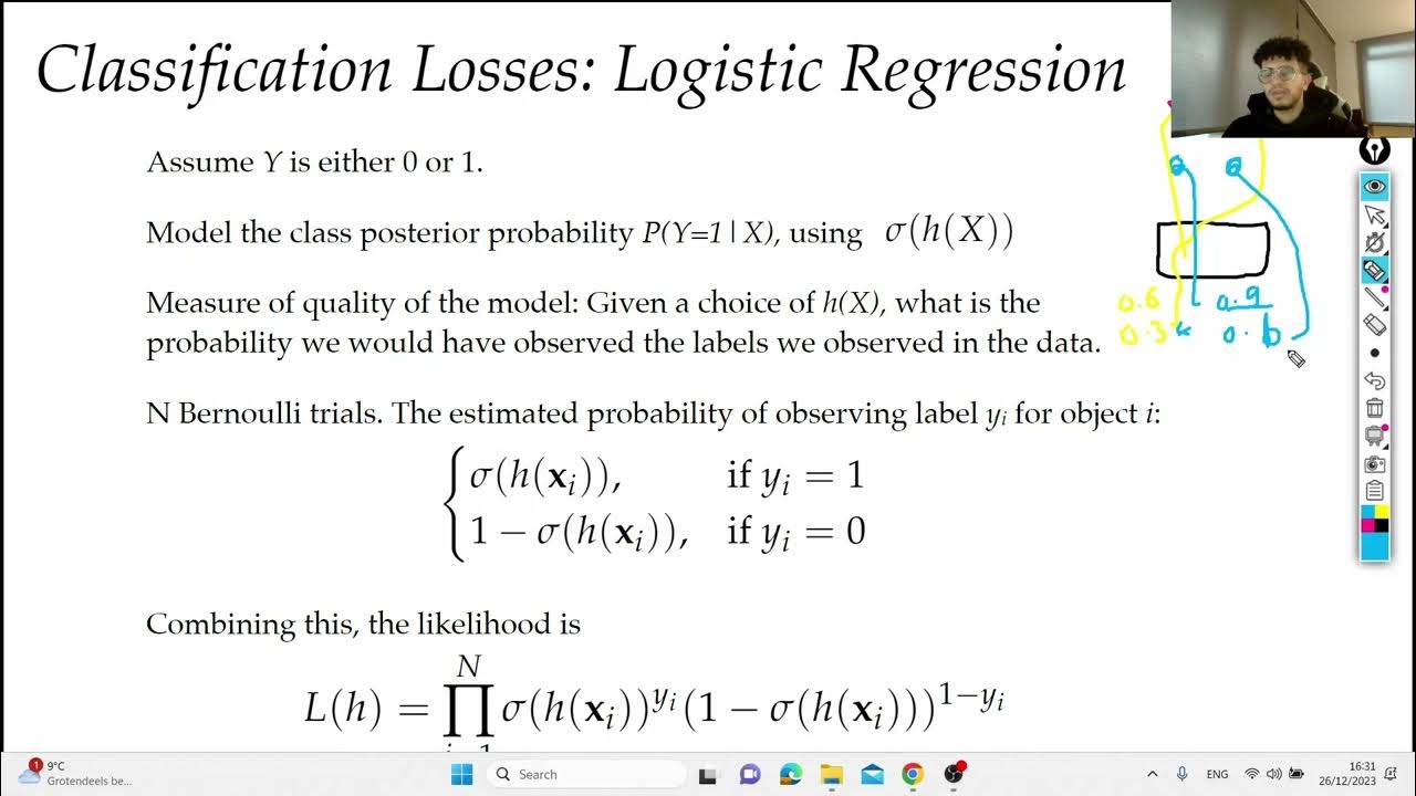 Logistic regression (classification losses , likelihood function ) 07 - b - YouTube