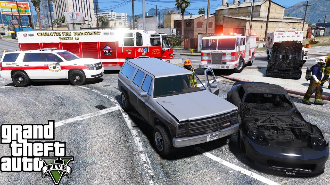 GTA 5 Play As A Firefighter Mod 49 | Charlotte Fire Department Engine ...
