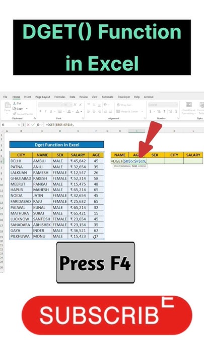 DGET() Function in Excel#Excel DGET() Formula#Excel#excelformula#exceltutorial#Shorts#viral# ...