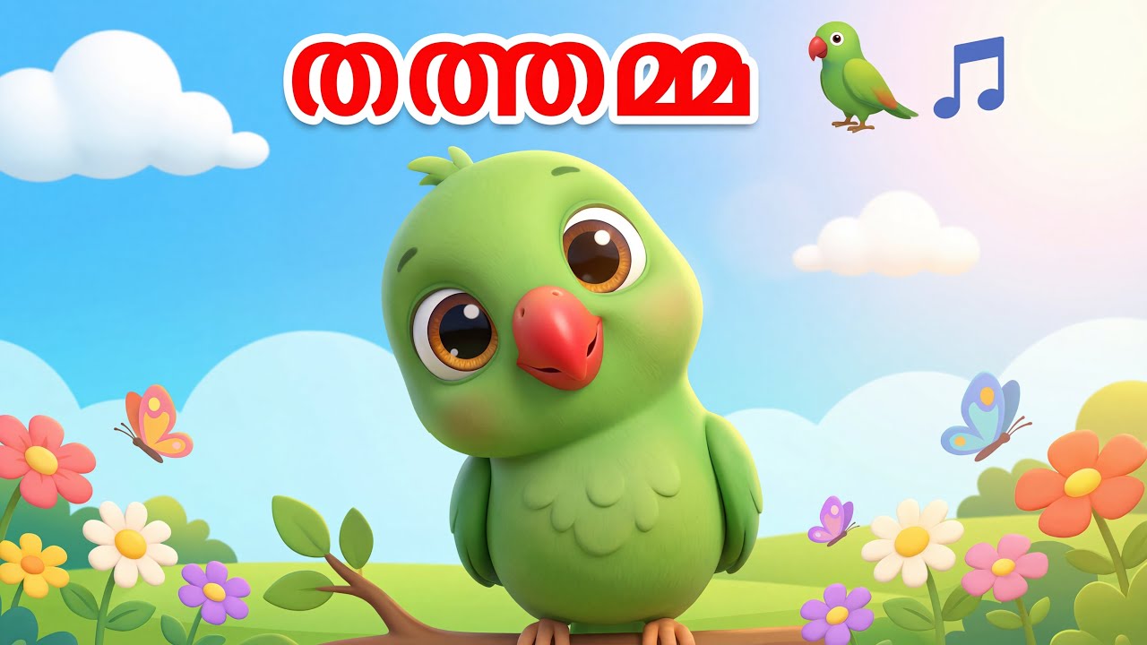തത്തമ്മ 🦜 | Thathamma Kids Nursery Rhymes Malayalam | Cute Parrot Song ...