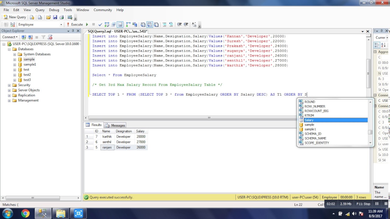 Get 3rd Maximum Salary From Employee Table Query SQL SERVER Tutorial Get 3rd Maximum Salary From Employee Table Query SQL SERVER Tutorial