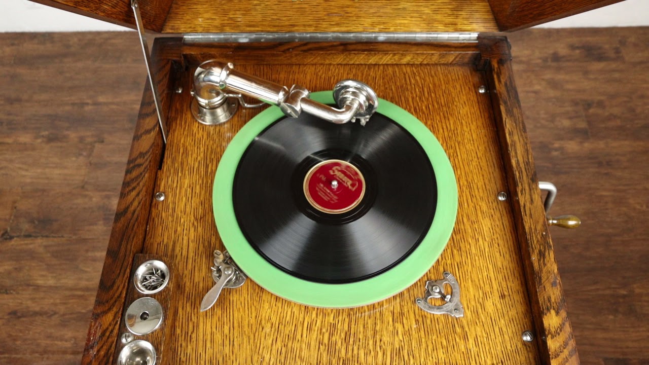 Sonora Oak Antique Phonograph Wind Up Record Player with Albums - YouTube