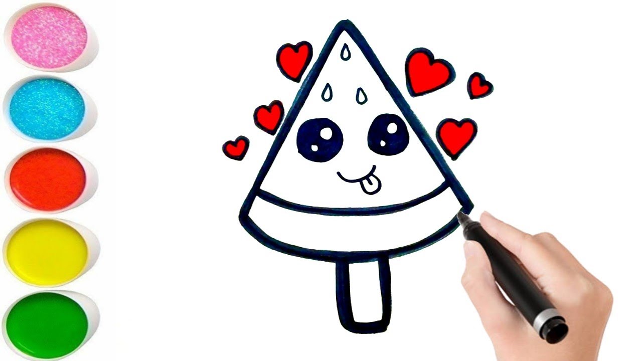 How to draw a cute watermelon ice cream step by step | Cute Watermelon ...