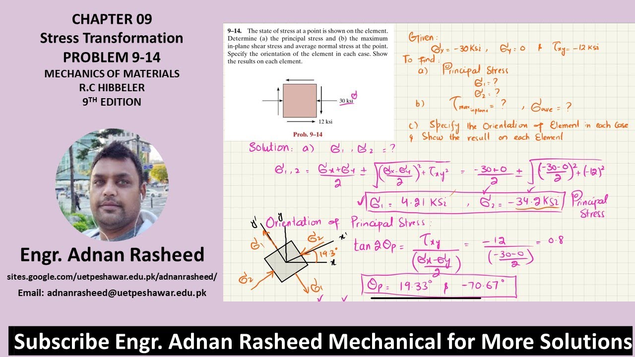 9-14 Stress Transformation |Mechanics of Material RC Hibbeler| - YouTube