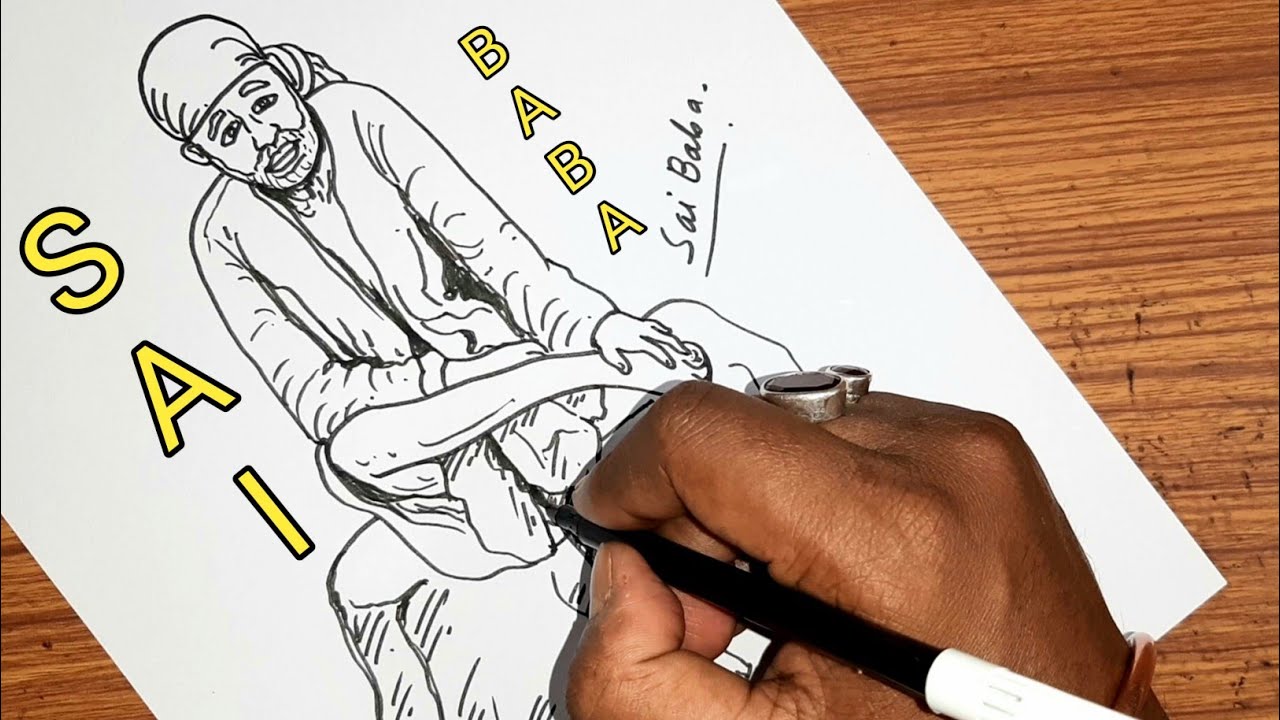 Sai Baba drawing easy | Shirdi ka Baba drawing | God Sai drawing using ...