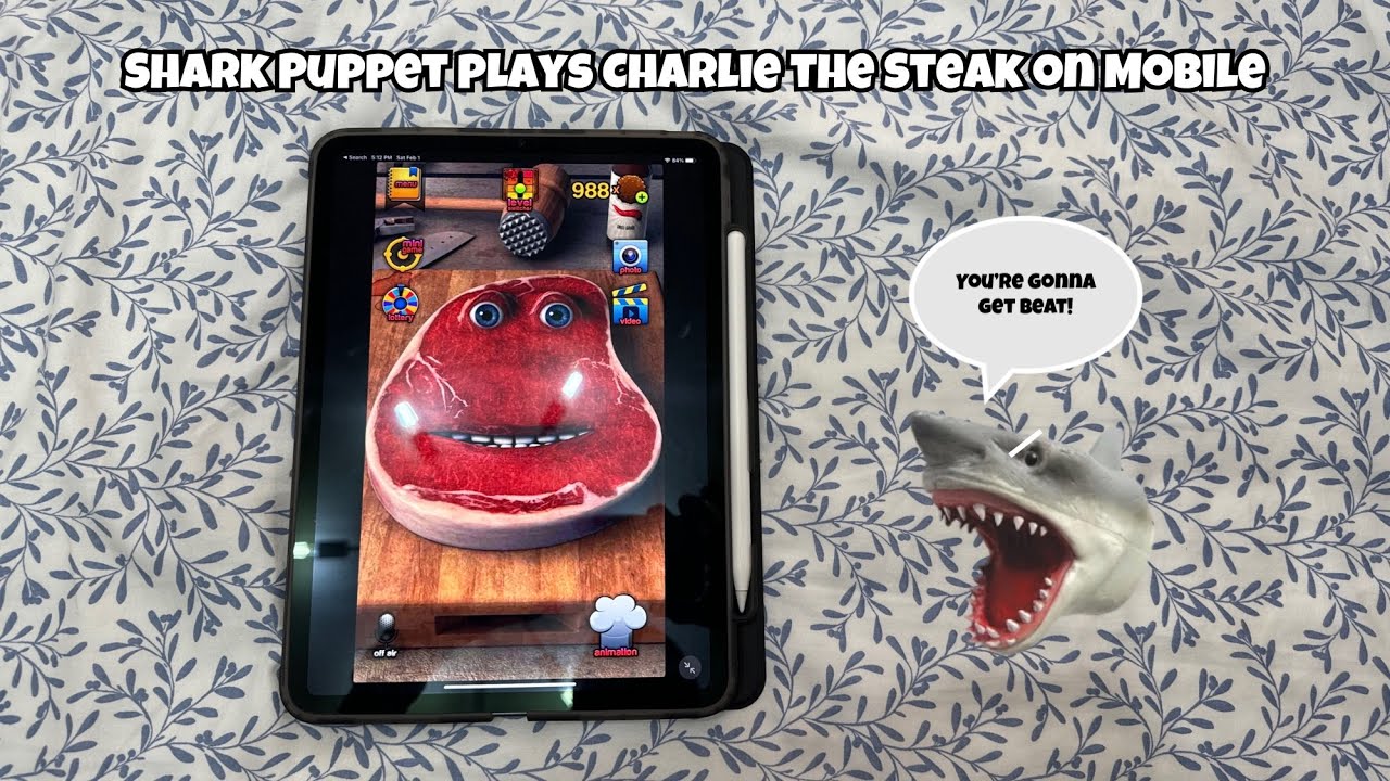 SB Movie: Shark Puppet plays Charlie the Steak on Mobile! - YouTube
