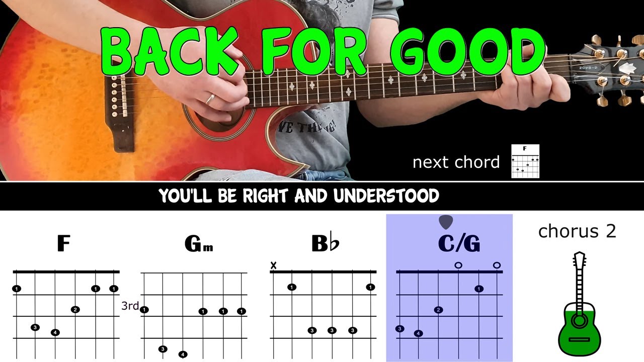BACK FOR GOOD - Take That - Guitar play along on acoustic guitar (with ...