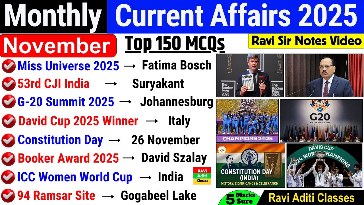 November 2025 Monthly Current Affairs | Current Affairs 2025 Full Month ...