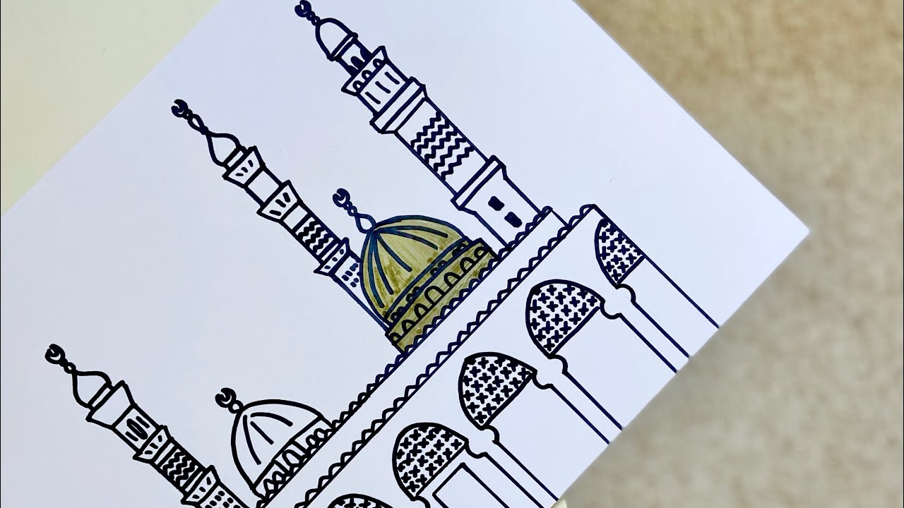 🎨 KOLAY TEKNİKLERLE MEDİNE MESCİD-I NEBEVİ ÇİZİMİ 💚 | MADİNAH MASJID AL ...