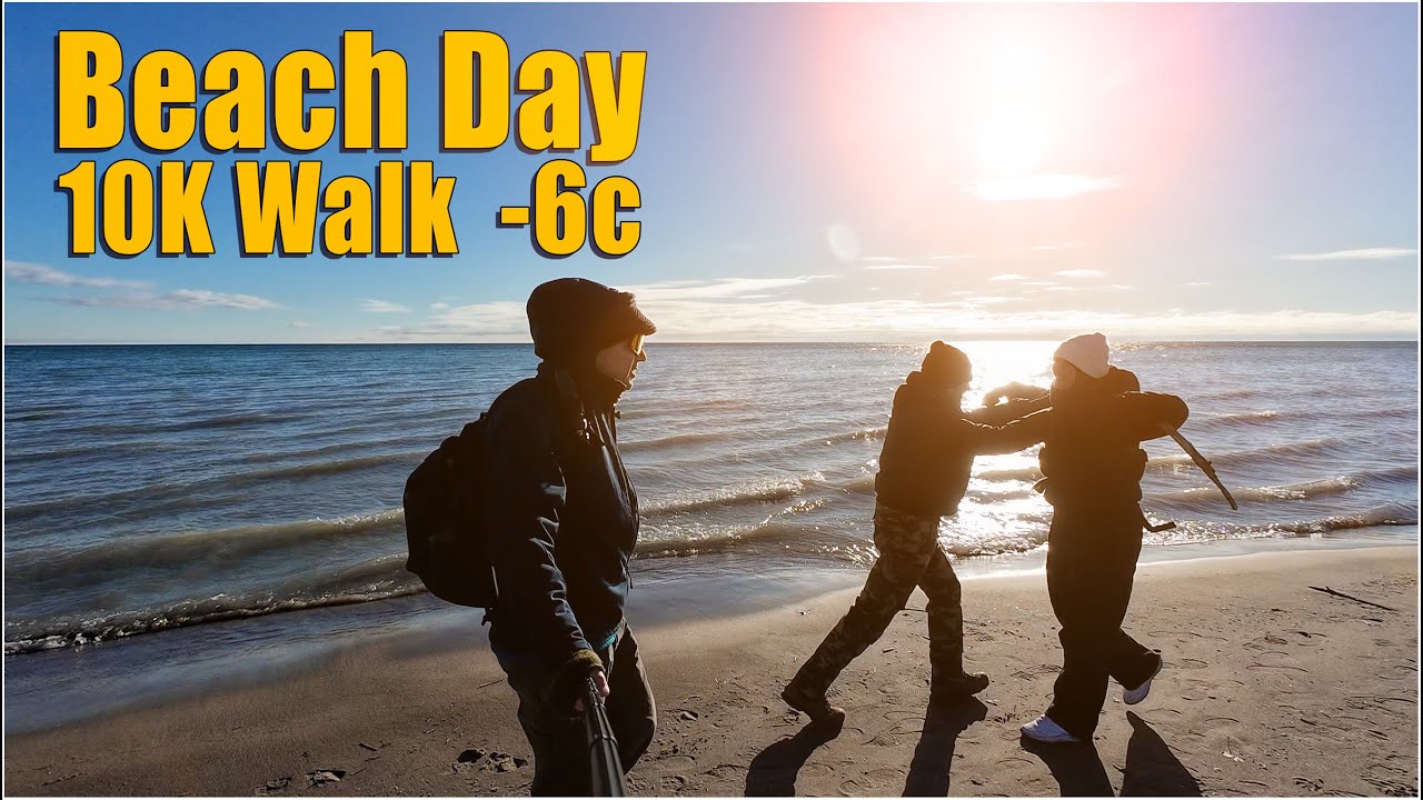 Winter Beach day Work Out & 10K walk -6c - YouTube