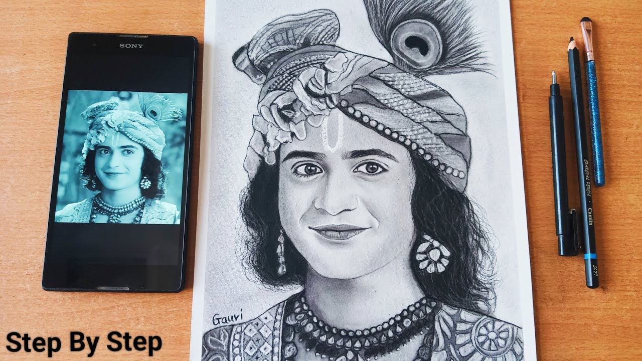 How to draw Lord Krishna Sketch | Sumedh Mudgalkar sketch | Step By ...