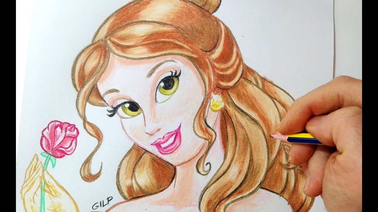 Belle And The Beast Drawing Whimsical Rose Garden With Belle And The