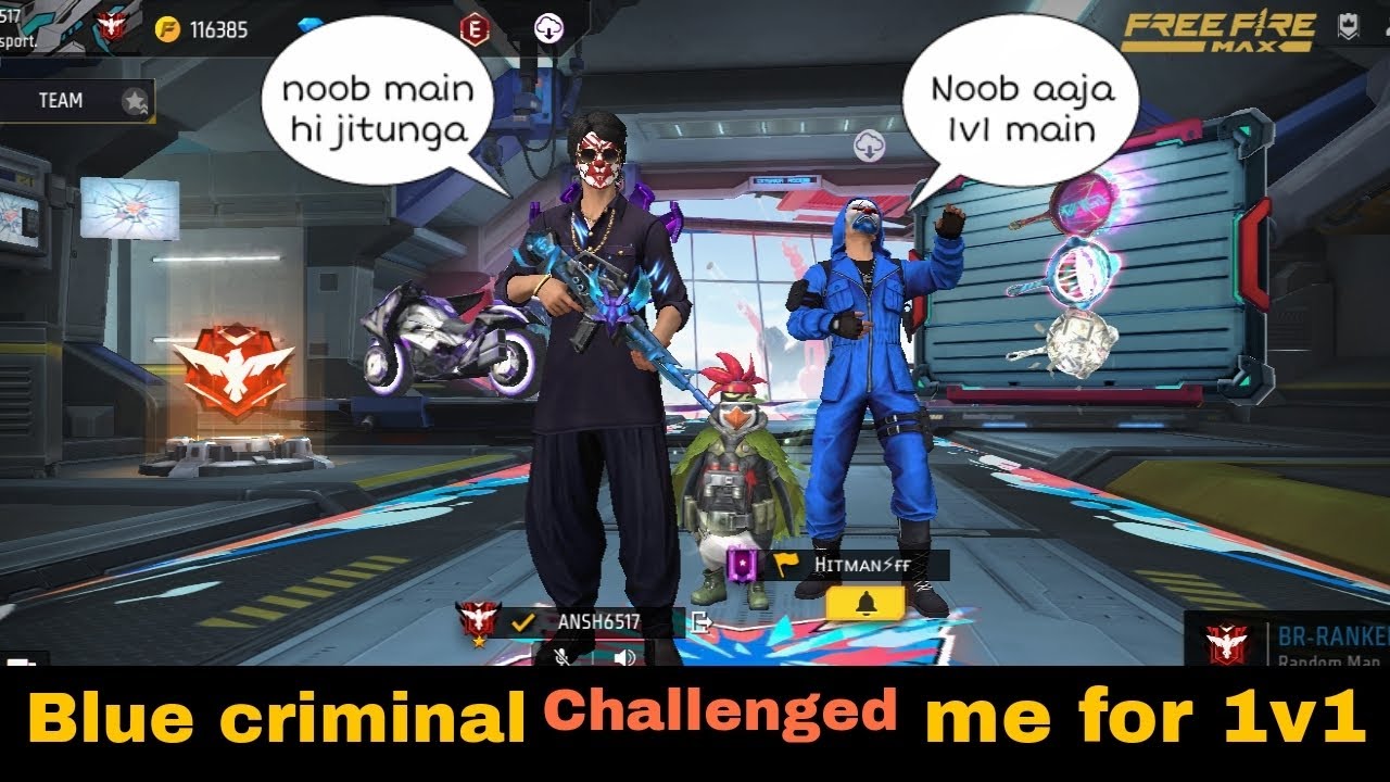 Blue criminal challenged me for 1v1 | watch till end | Free fire max ...