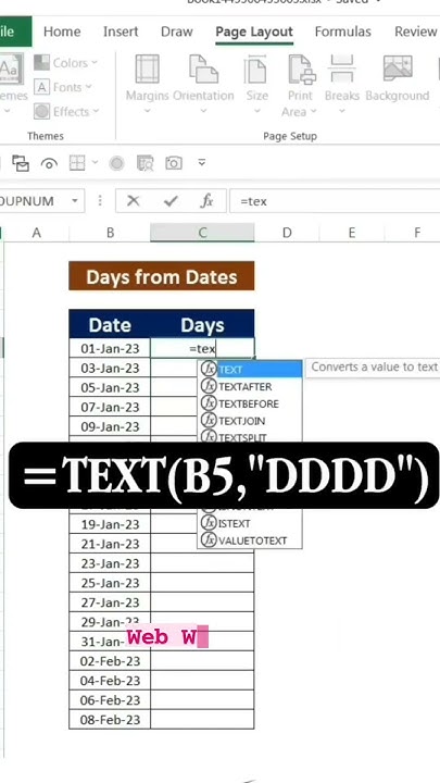 WebWorkPortal | How to Get Name of Day by Date in Excel !! - YouTube