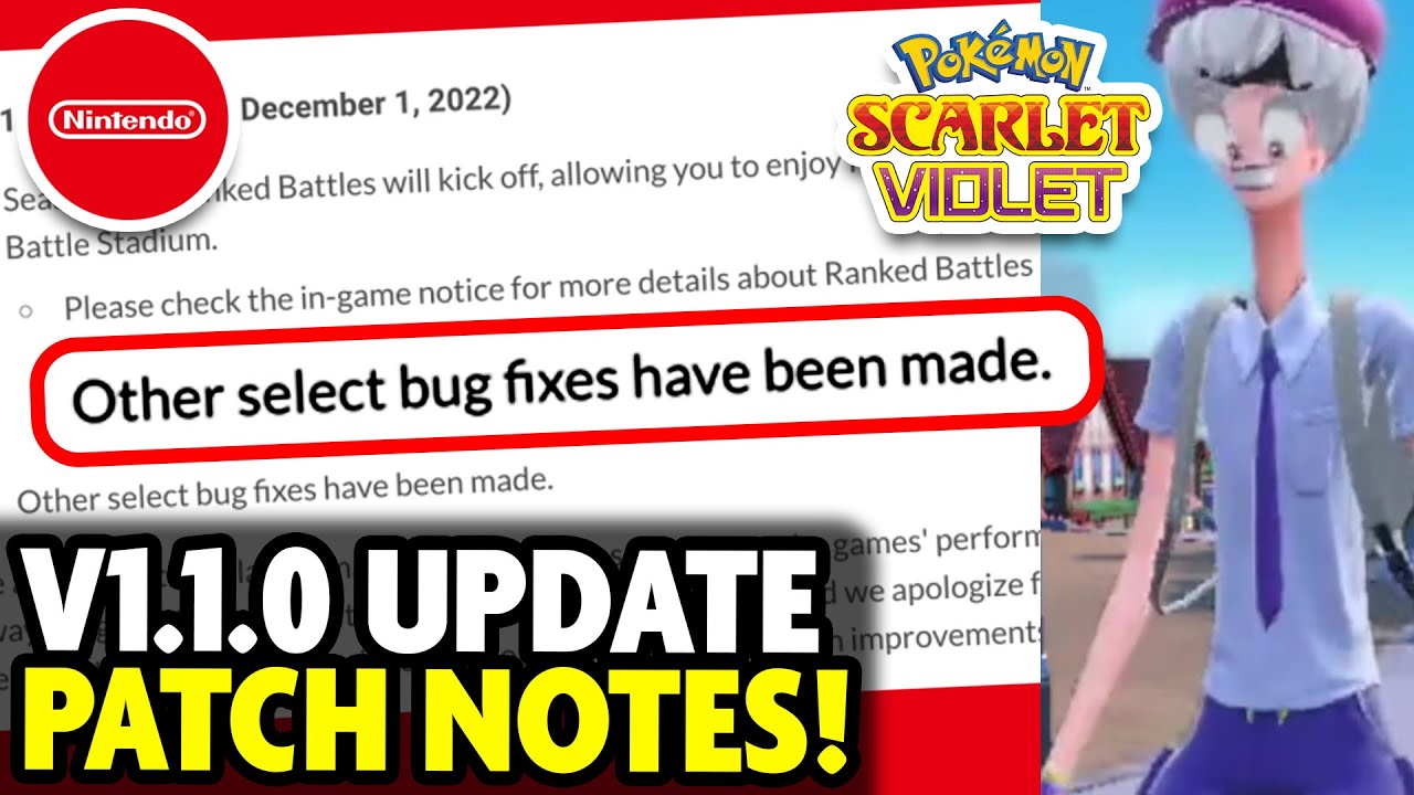 LAG ISSUES FIXED?! New Patch Notes for Pokemon Scarlet and Violet ...