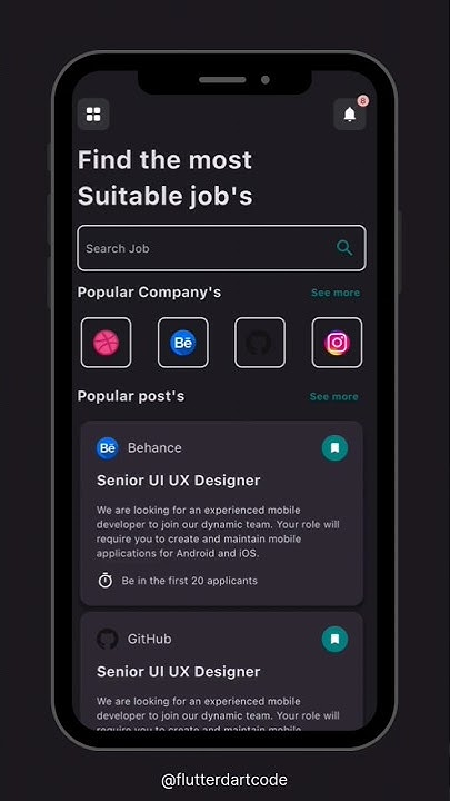 Flutter Job Search App 🔎🚀 #dart #ironman #flutter #mobileappdevelopment #android #flutterdev # ...