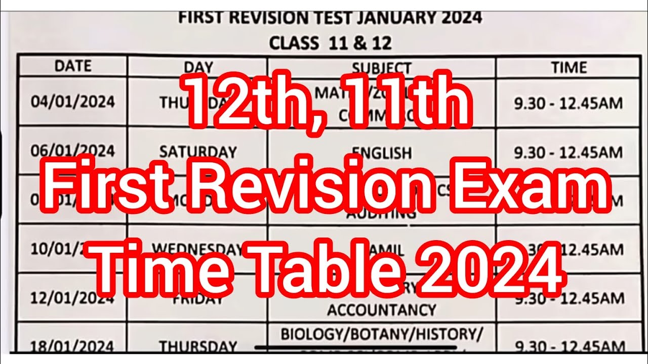 TN 12th &11th Class _ First Revision Examination _ Time Table 2024 # ...