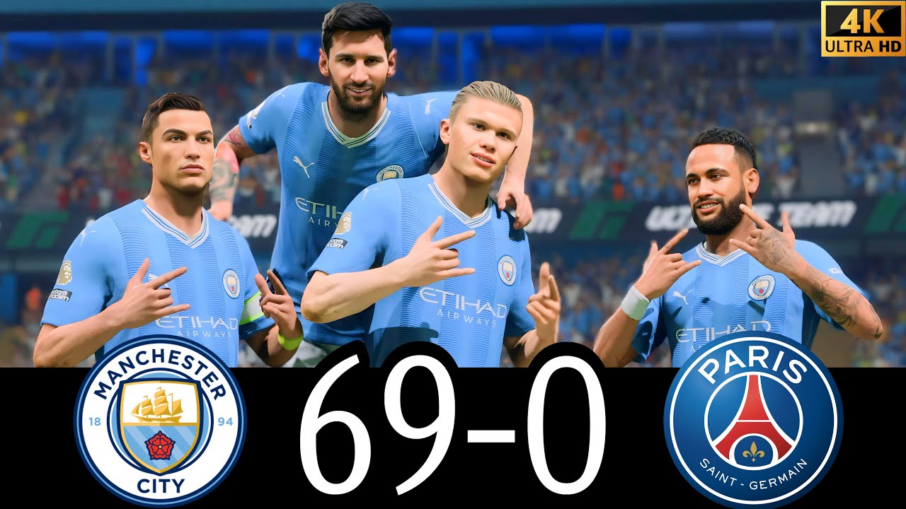 FC 24 -MESSI RONALDO NEYMAR & MBAPPE | ALL STARS | MANCHESTER CITY 69-0 ...