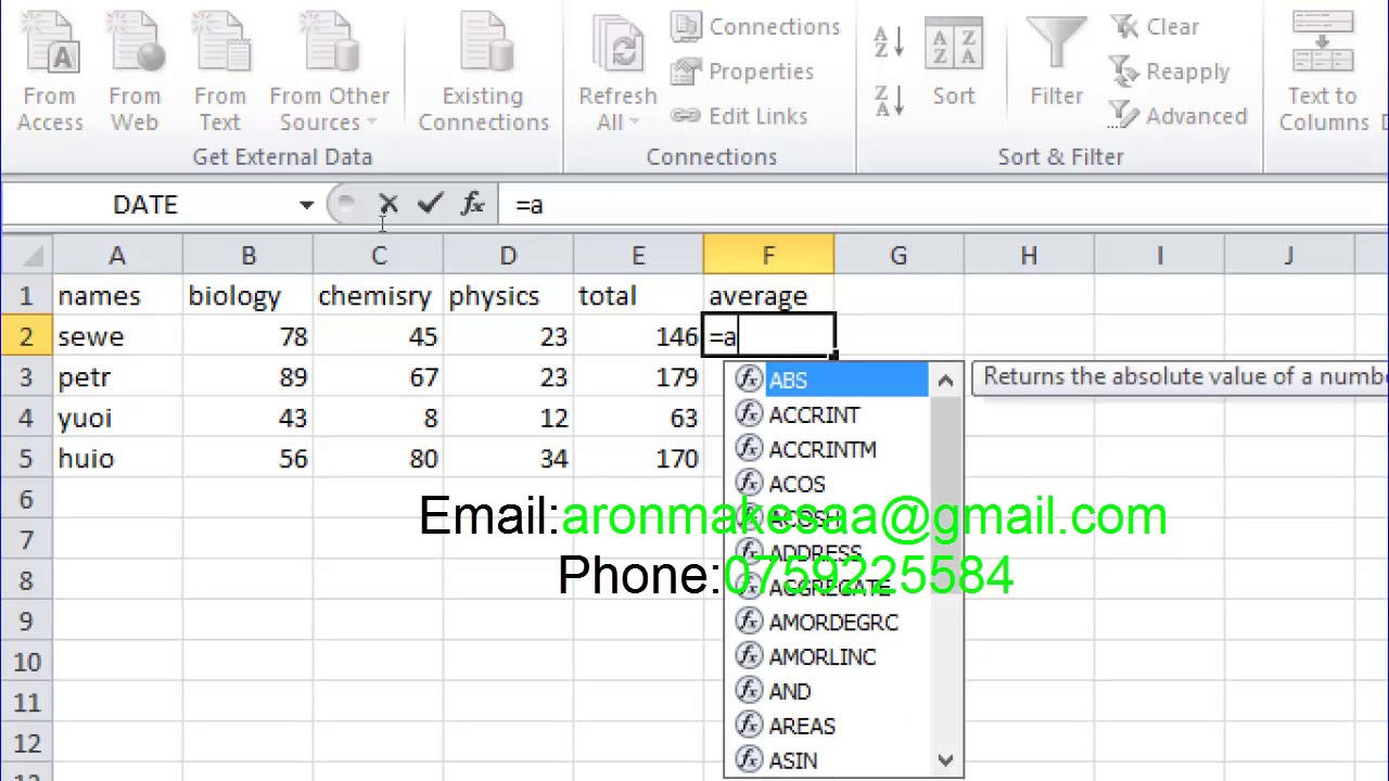 how to enter the dta in excel by using command also to find total ...
